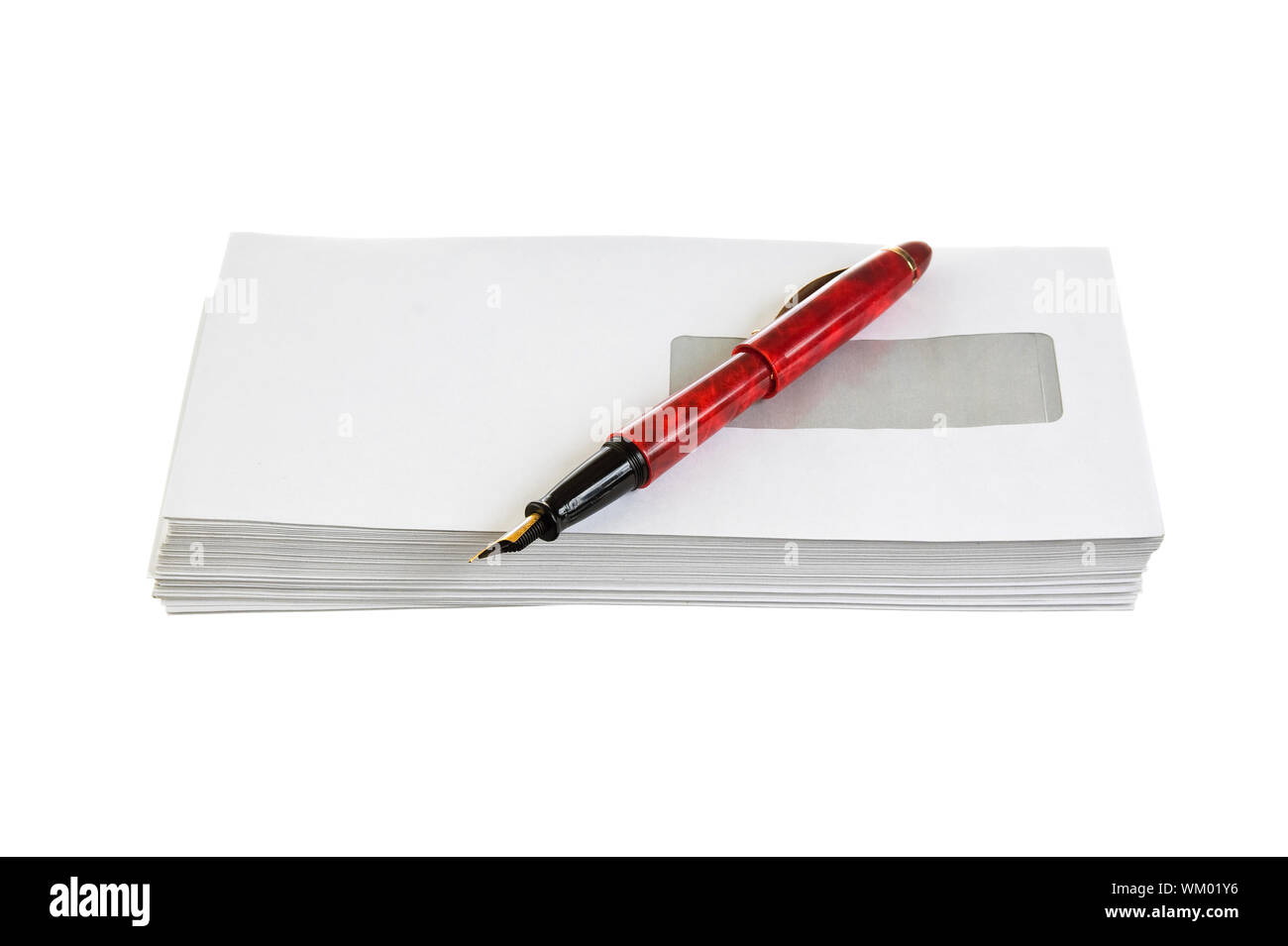 envelopes for letters and pen isolated on white background Stock Photo ...