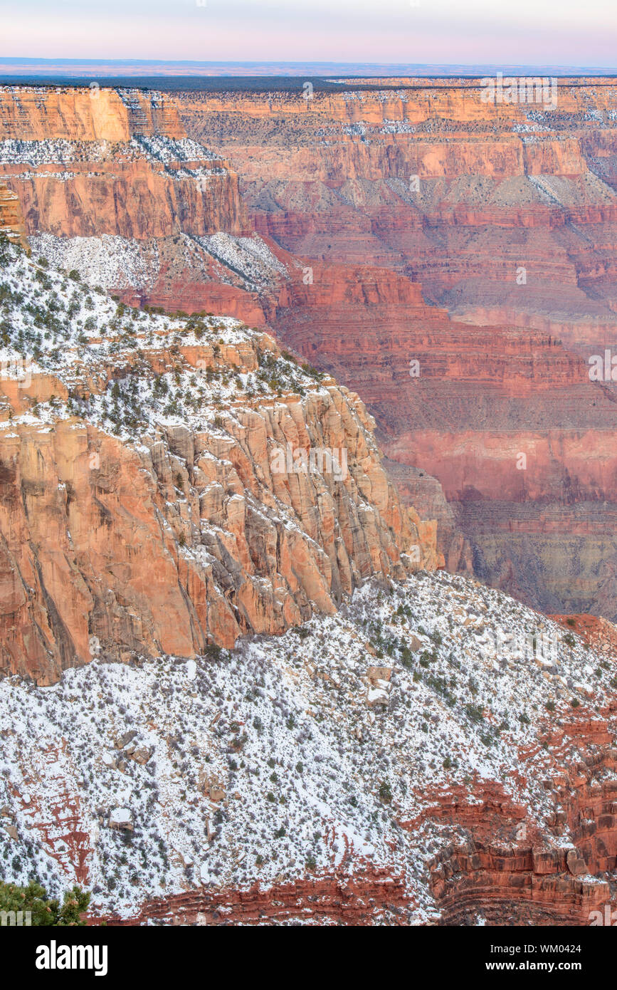 Snow-dusted South Rim walls, Grand Canyon National Park, Arizona, USA ...