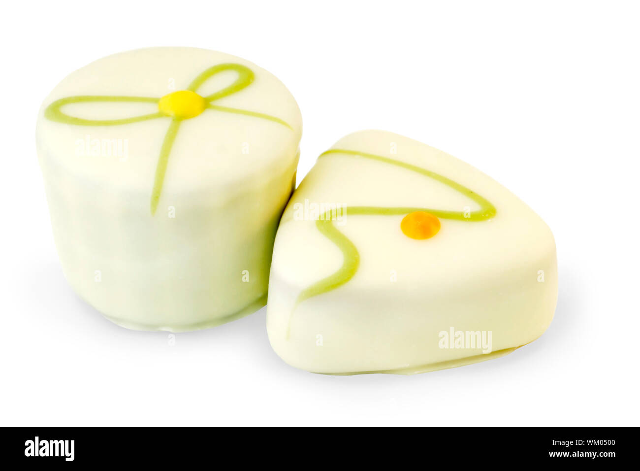 Two delicious, beautiful and fancy white chocolate candy filled with ...