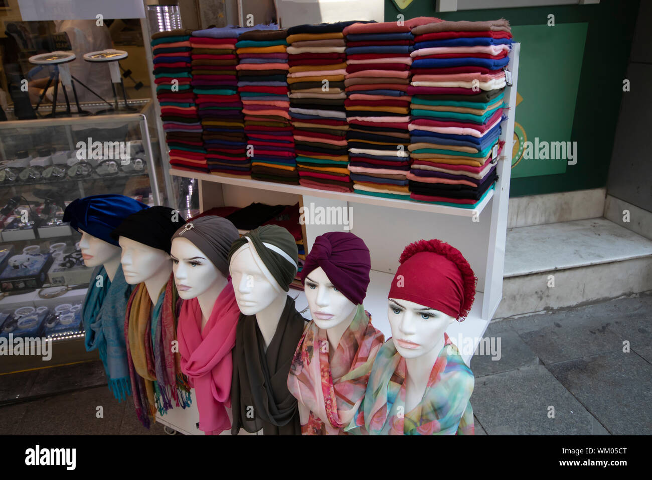 Shawls of different designs and colors to cover the head. It was taken ...