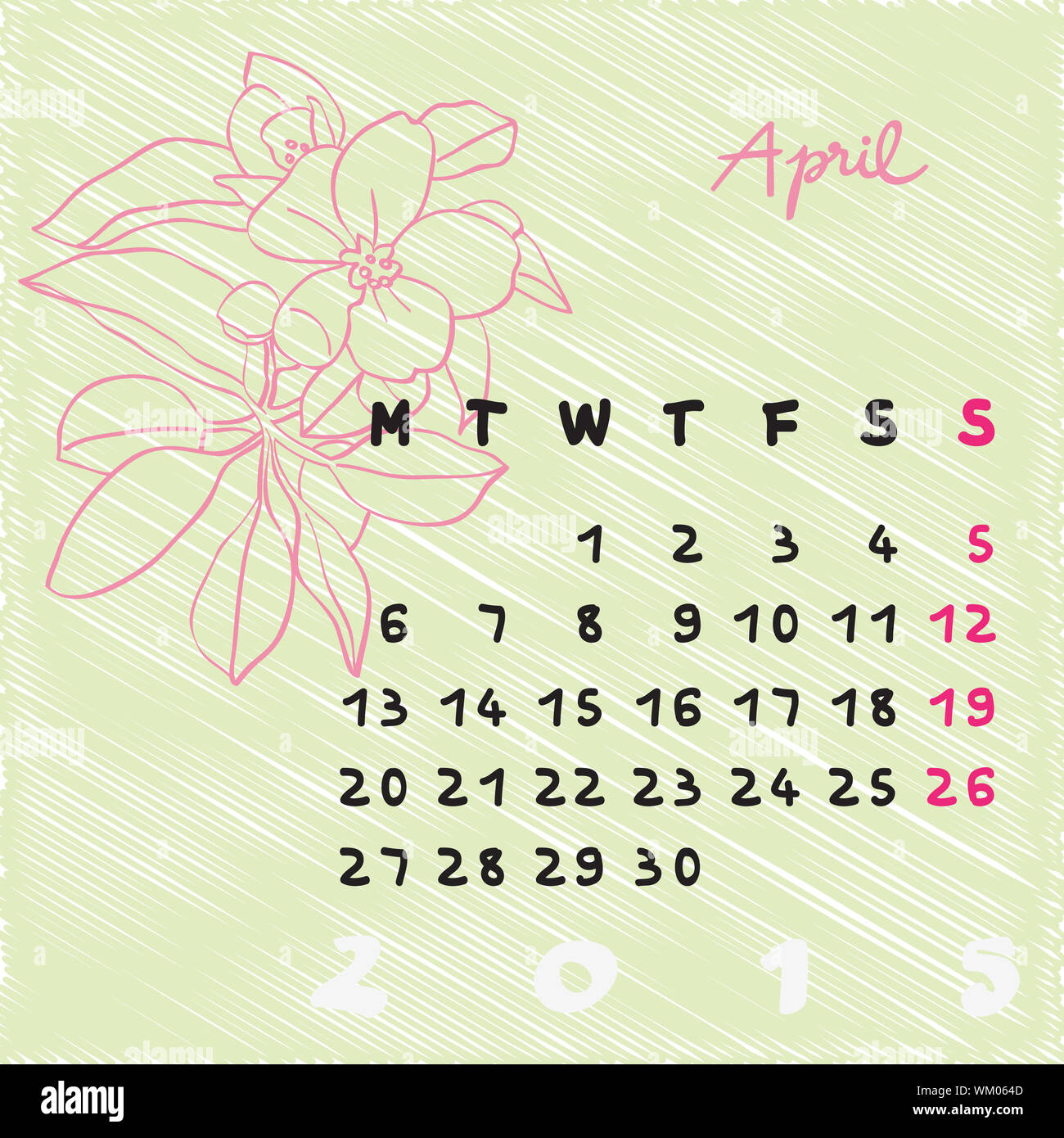 Calendar 2015, graphic illustration of April month calendar with ...