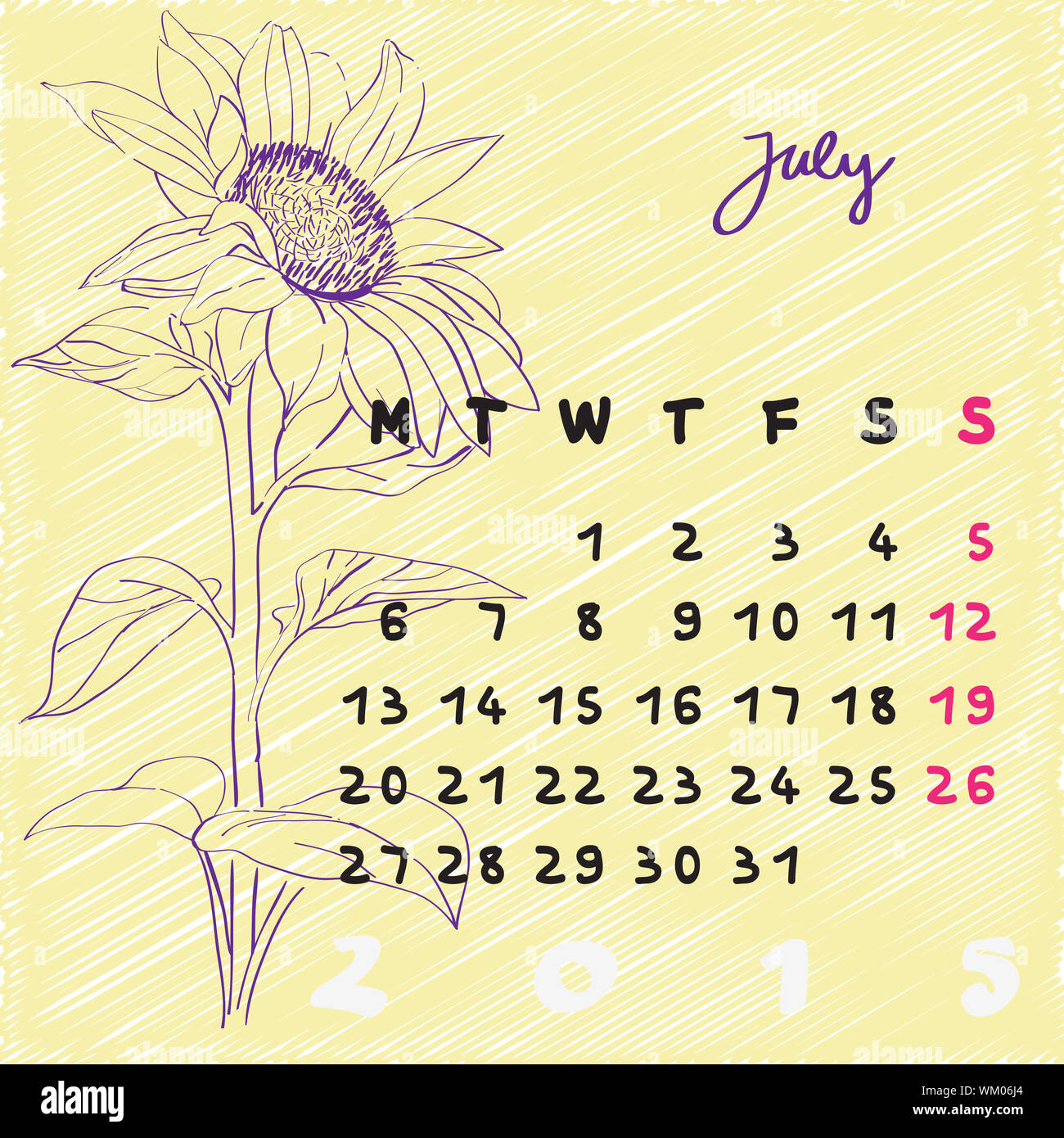 Calendar 2015, graphic illustration of July month calendar with ...