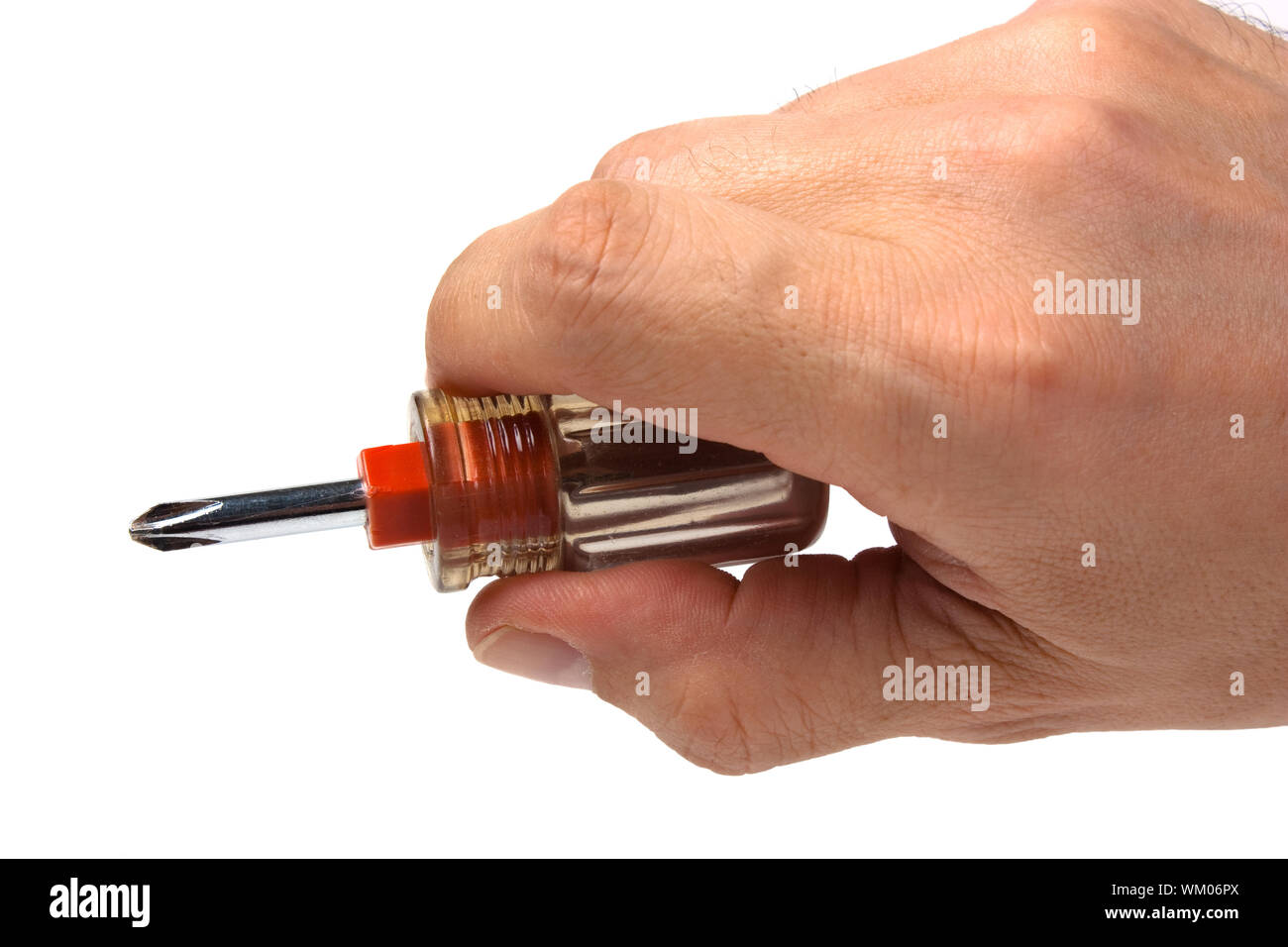Screwdriver in hand isolated on white background Stock Photo - Alamy