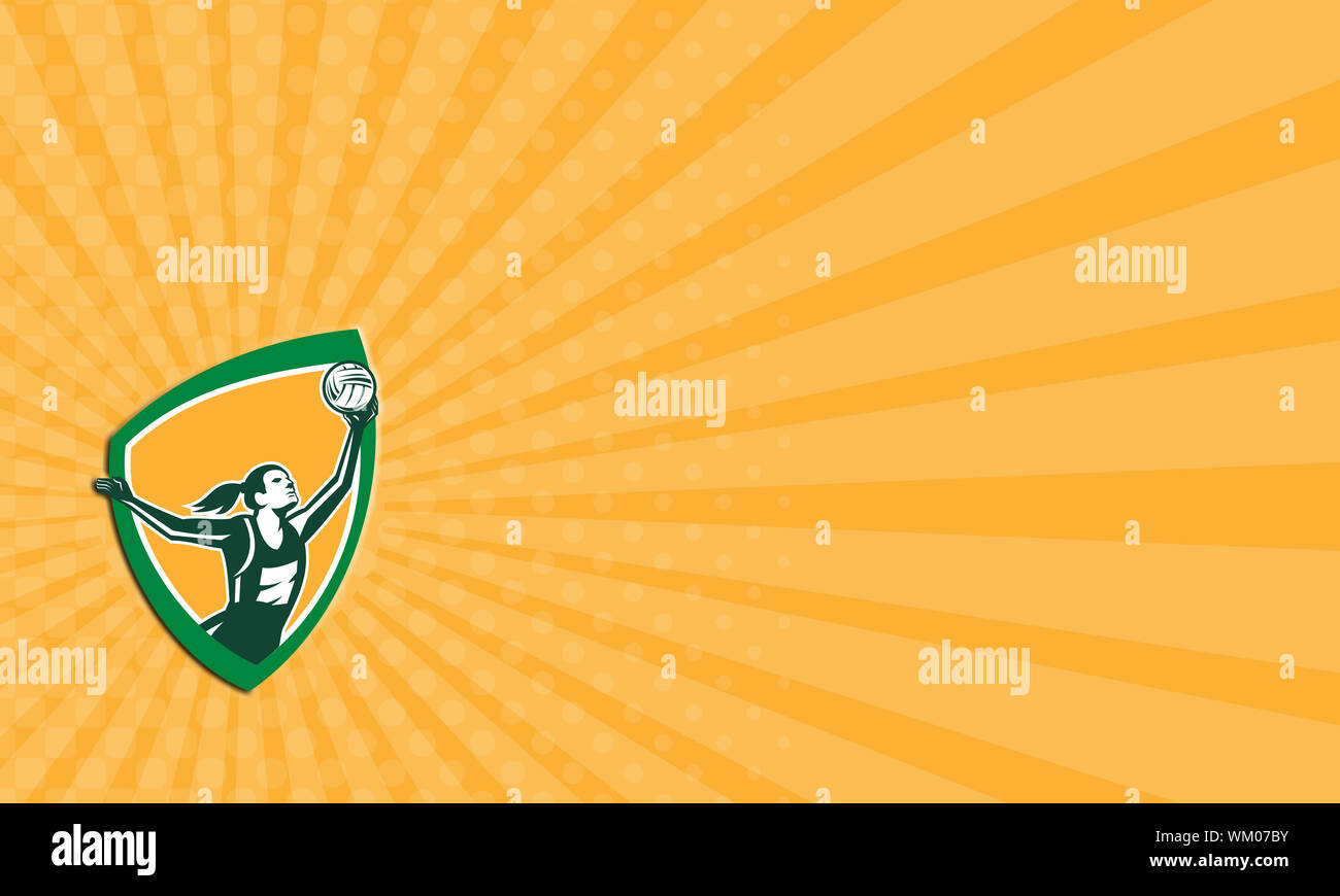 Business card showing illustration of a netball player catching ...