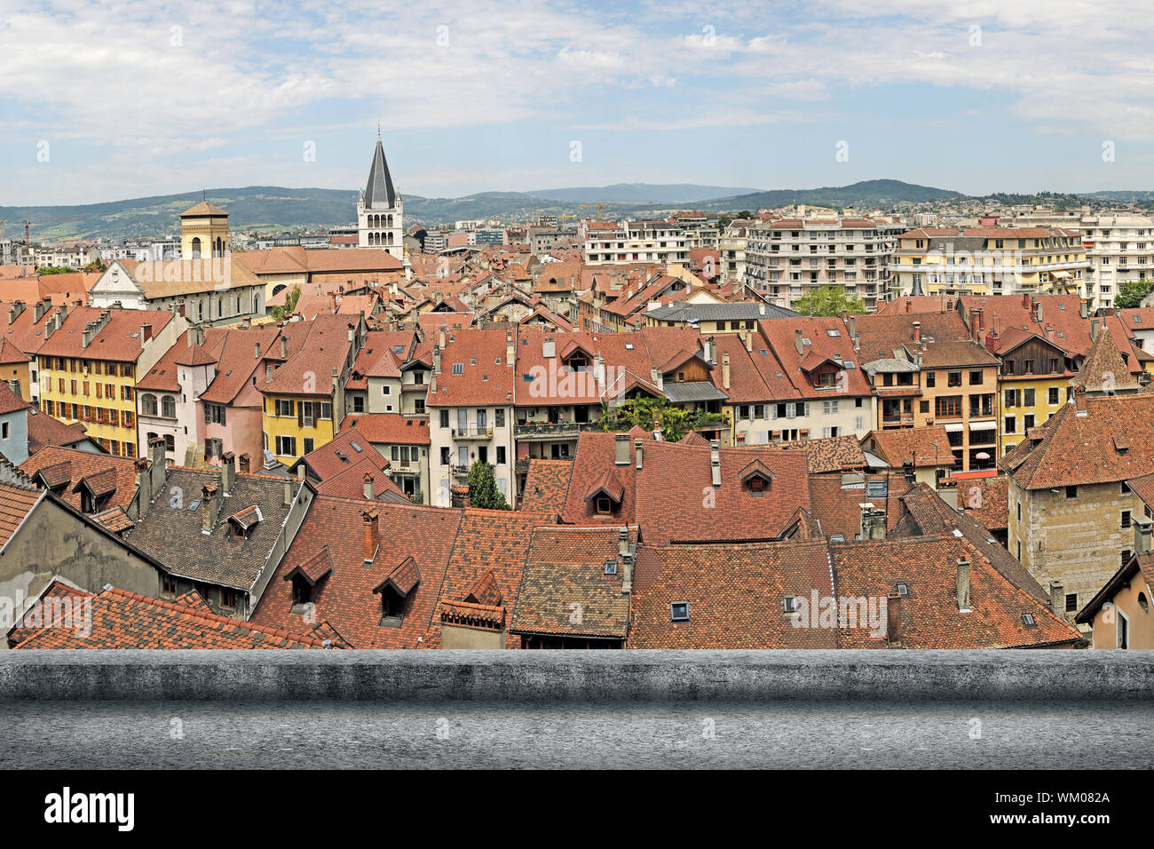 Annecy cityscape with red roof of traditional houses under sky in ...
