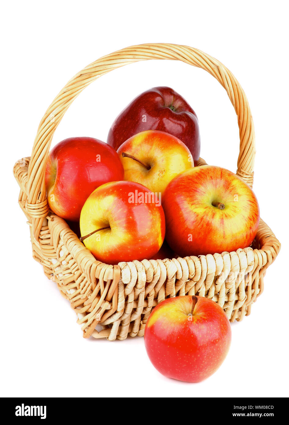 Fresh Ripe Red Prince Apples in Wicker Basket isolated on white ...
