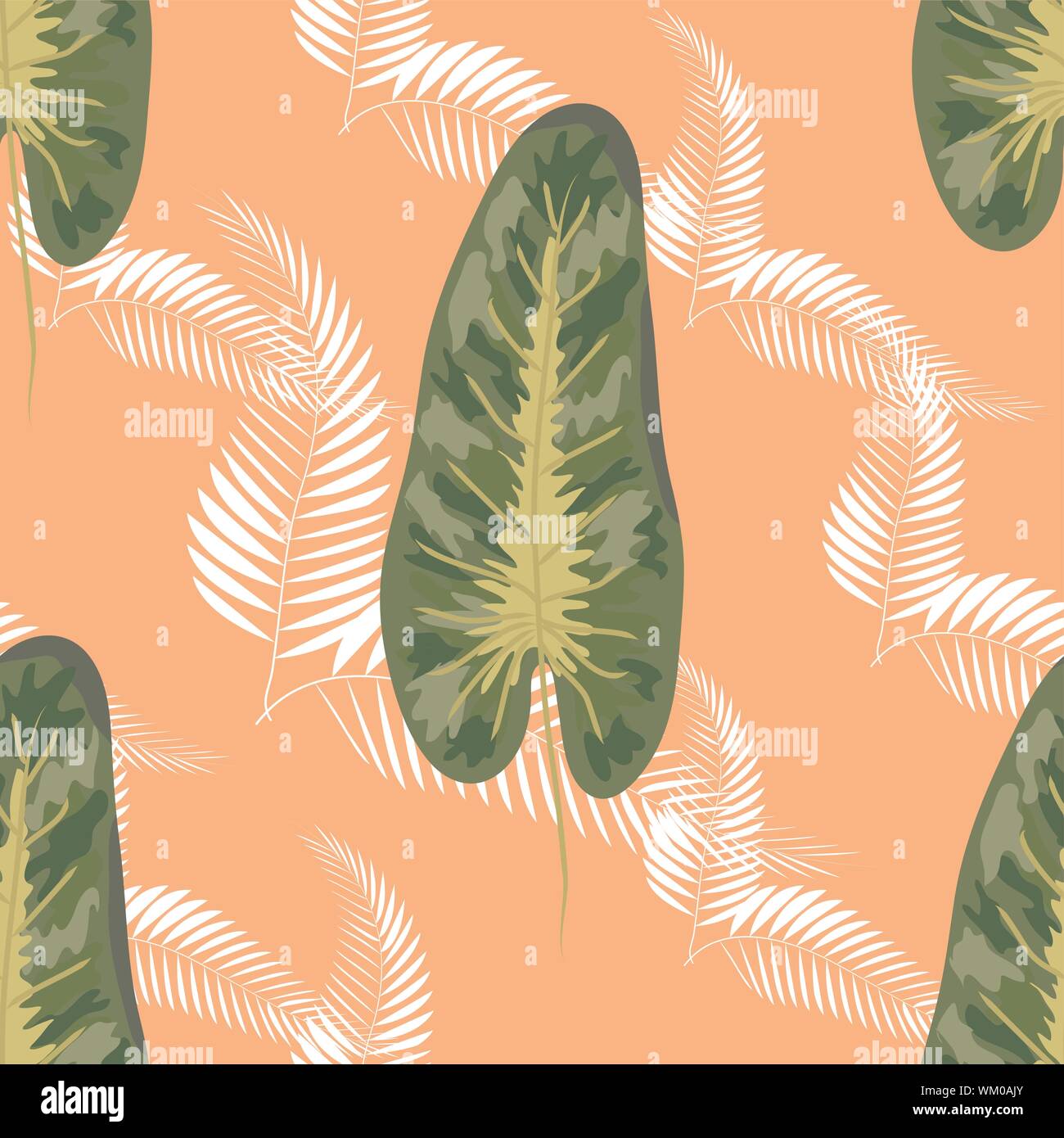 Tropical Pattern. Seamless Texture with Bright Hand Drawn Leaves of ...