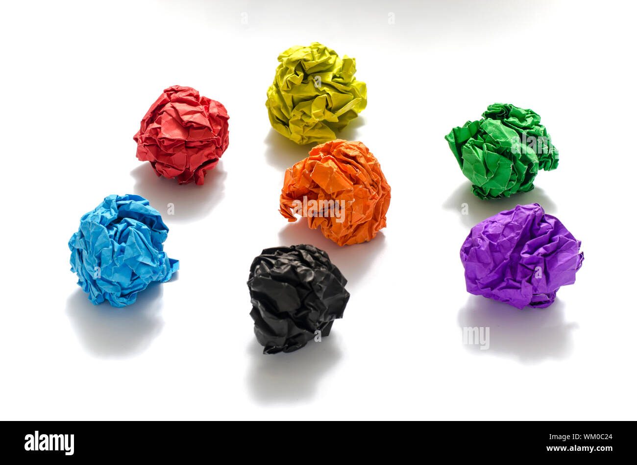 group of color crumpled paper ball on a white background Stock Photo ...