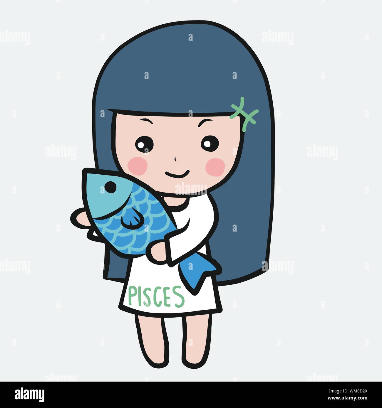 Pisces girl horoscope cartoon vector illustration doodle style Stock ...