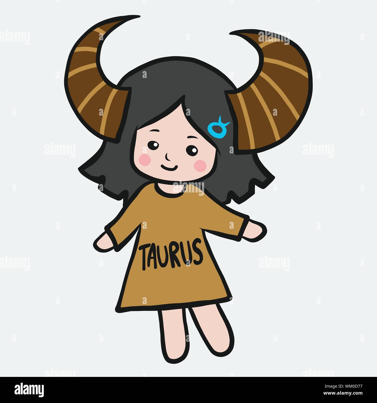 Taurus girl horoscope cartoon vector illustration doodle style Stock ...