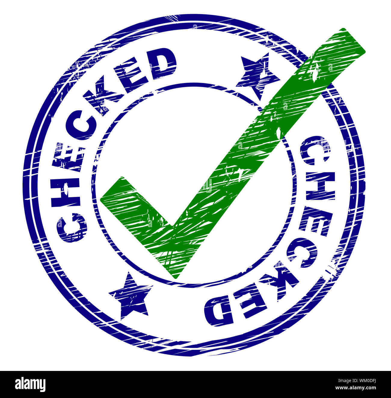 Checked Stamp Representing Endorsed Yeah And Mark Stock Photo - Alamy