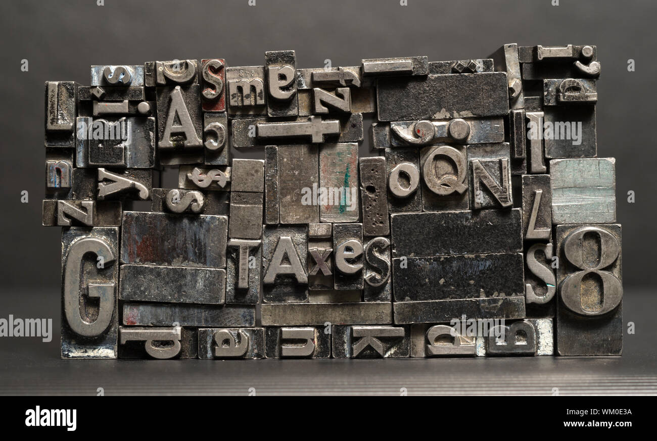 Old metal blank printing press typeset all stacked up Stock Photo - Alamy