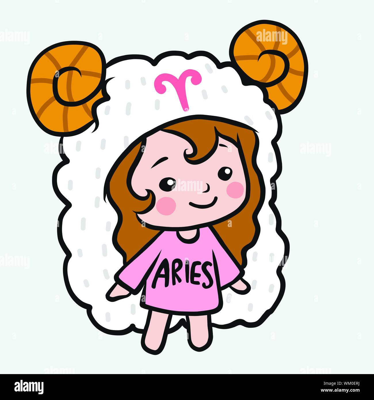 Aries girl horoscope cartoon vector illustration doodle style Stock ...