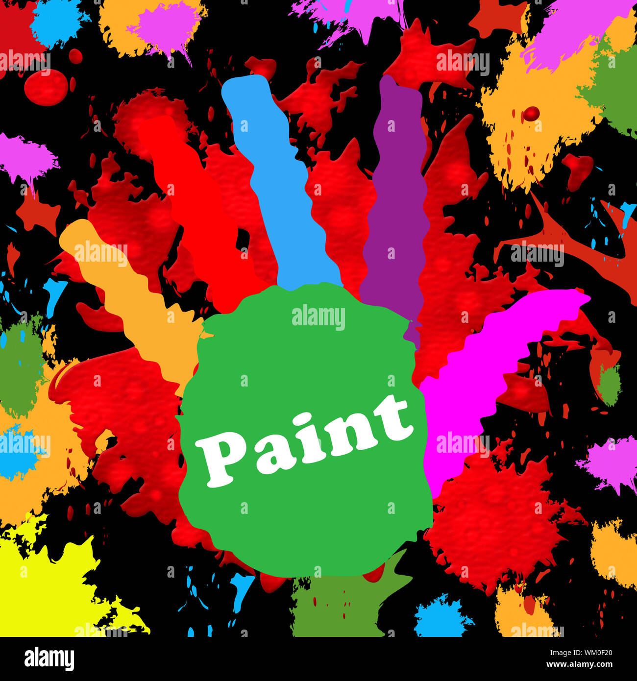 Kids Paint Showing Handprint Human And Colours Stock Photo - Alamy