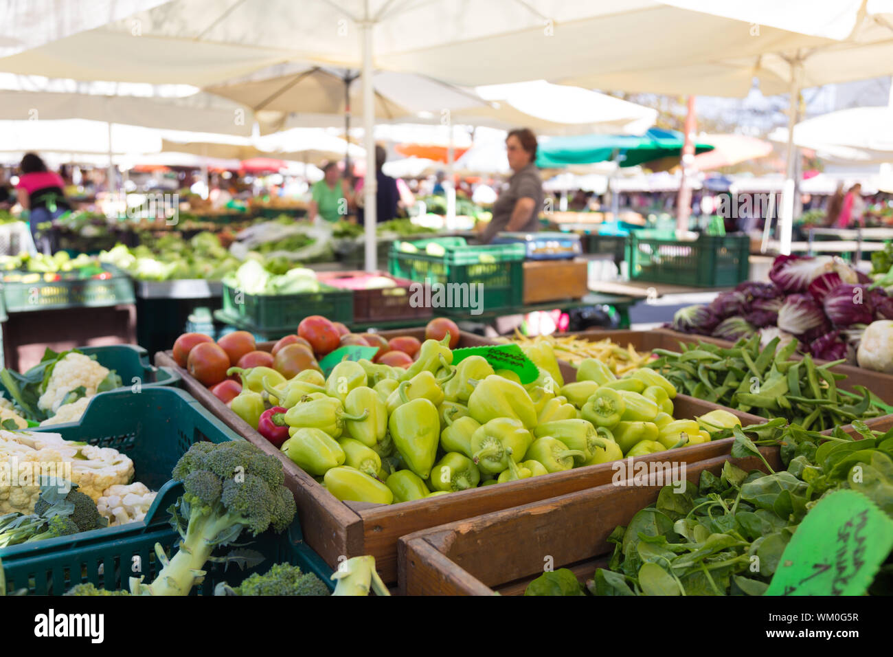 Market stall with variety of organic vegetable Stock Photo - Alamy