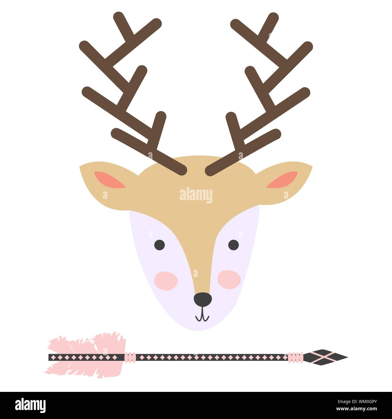 deer Wild and free, cute poster design. Decorative illustration. Animal ...
