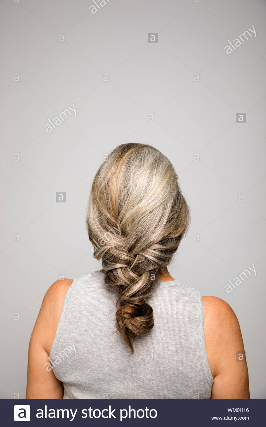 Rear view portrait woman with gray braided hair Stock Photo - Alamy
