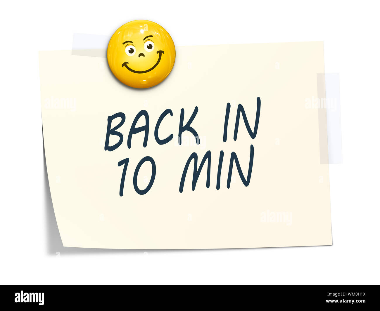 A sticky paper with the message back in 10 min Stock Photo - Alamy