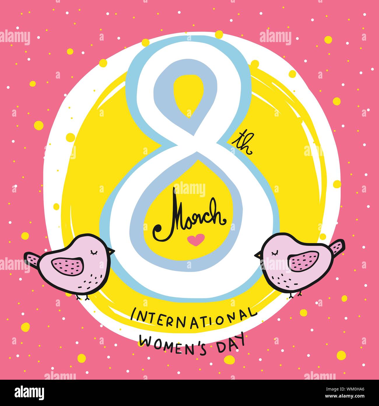 International woman's day 8th March cute bird cartoon vector ...