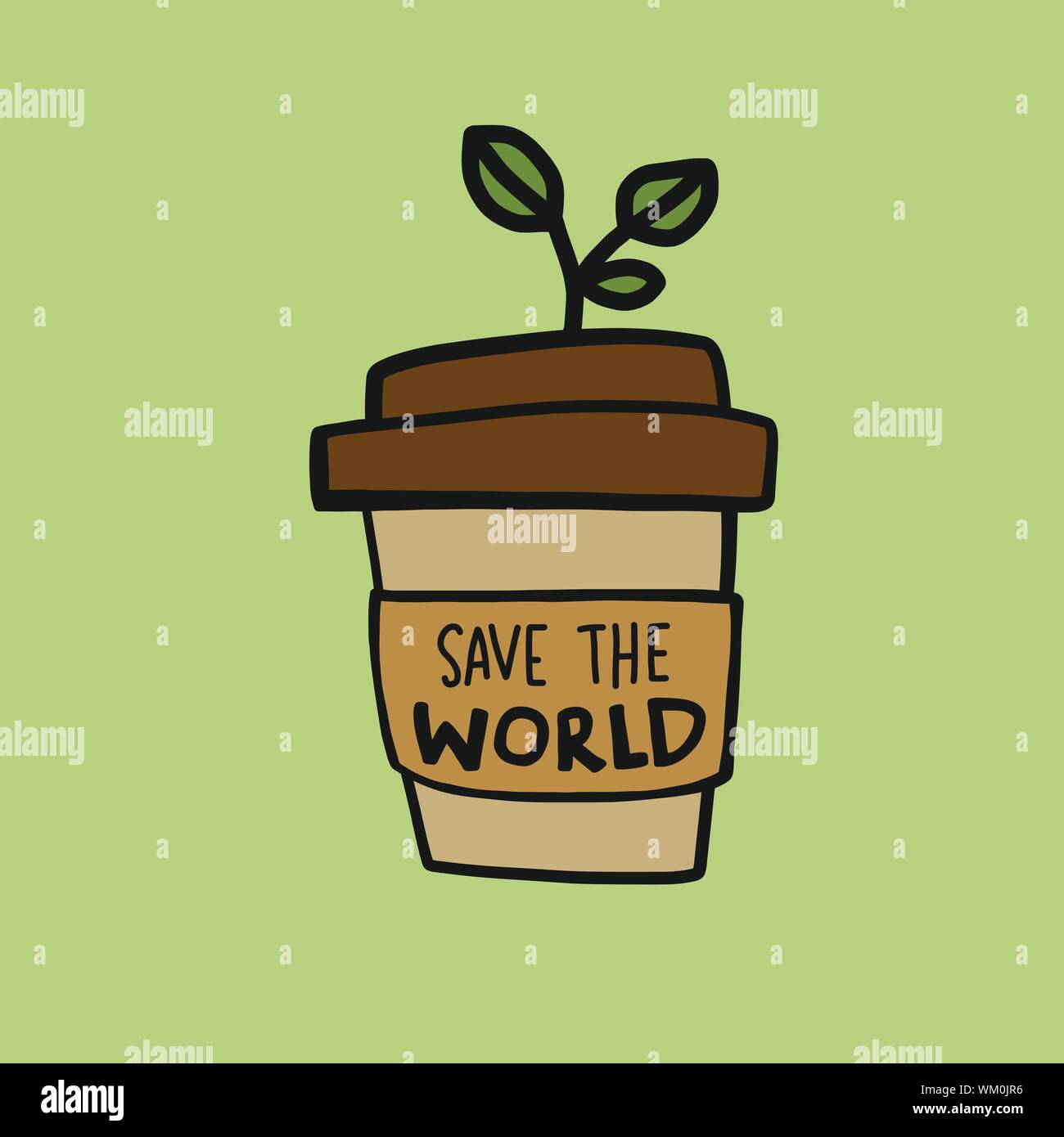 Save the world coffee cup cartoon vector illustration Stock Vector ...