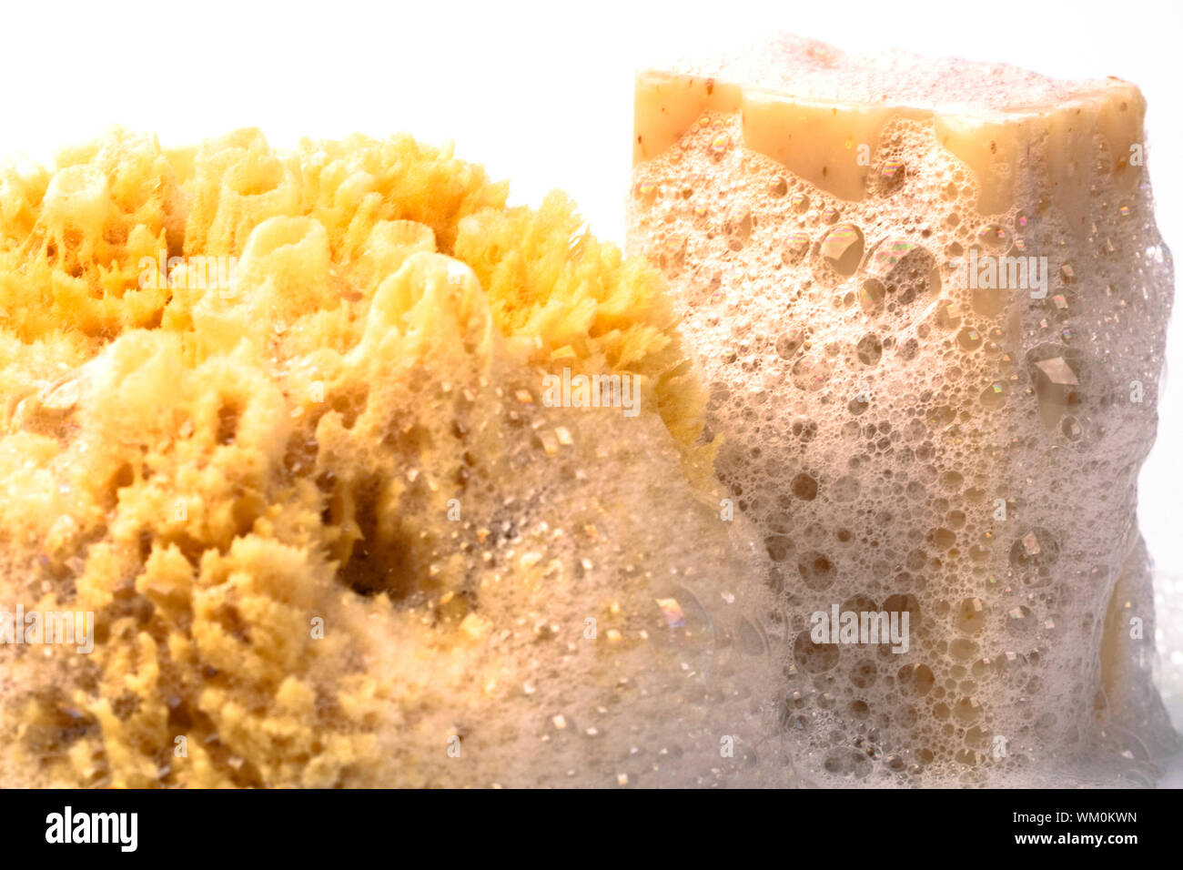 soap bar and natural sponge closeup Stock Photo - Alamy