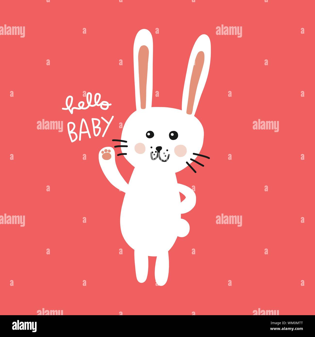 White rabbit hello baby cartoon vector illustration Stock Vector Image ...