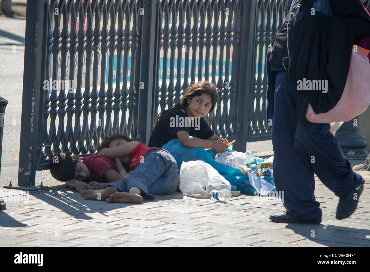 Eminonu, Istanbul, Turkey - July 29, 2019:Homeless children living on ...