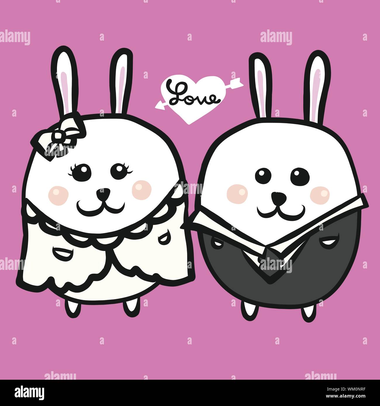 Bride and groom white rabbit wedding cartoon vector illustration Stock ...