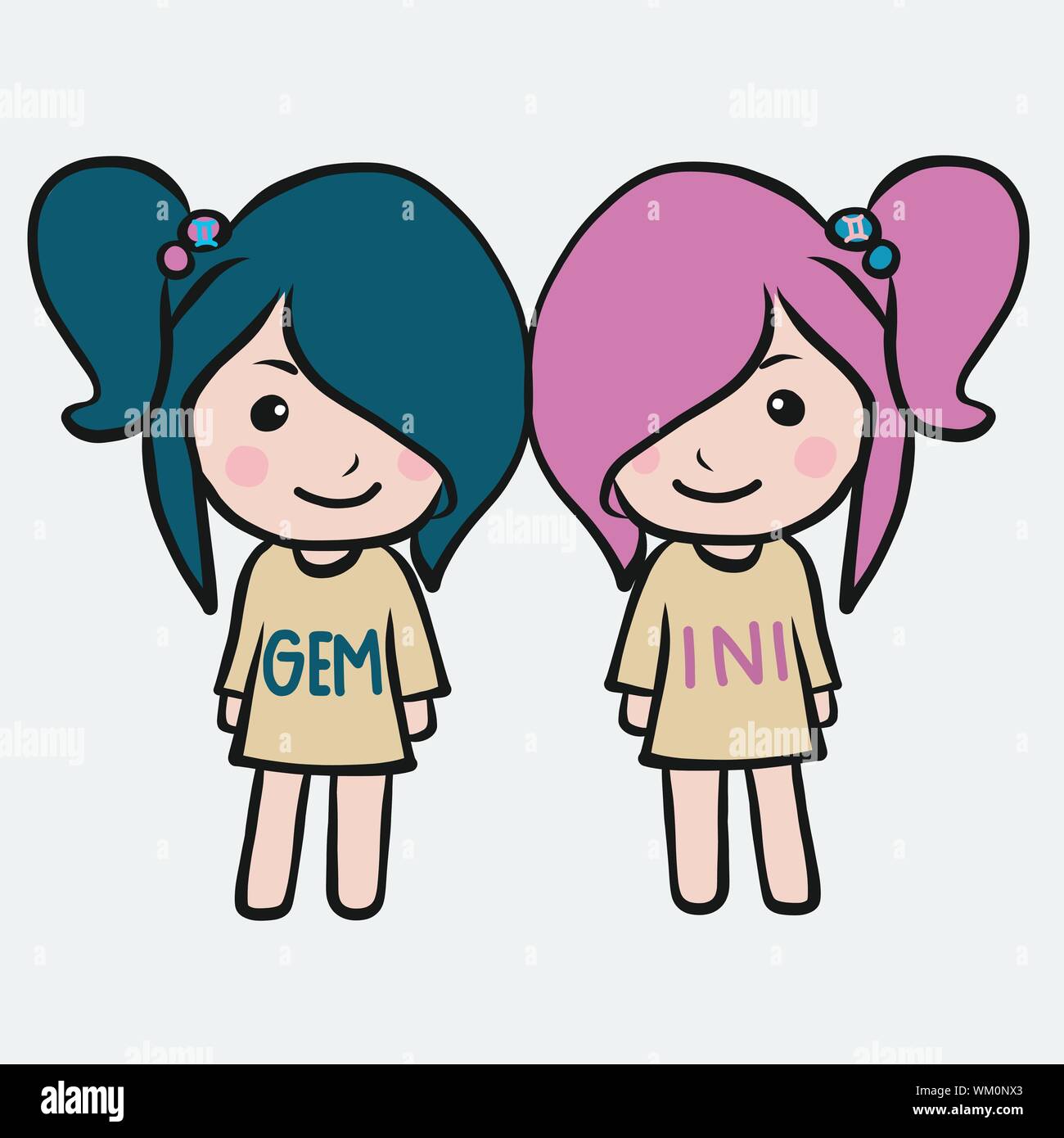 Gemini girl horoscope cartoon vector illustration doodle style Stock ...