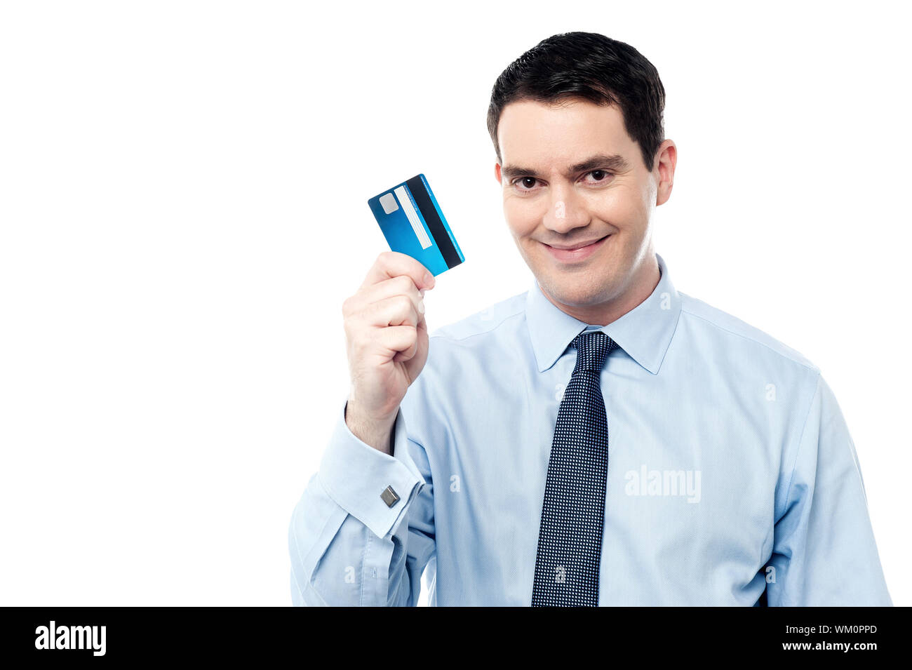 Smiling business executive showing his credit card Stock Photo - Alamy