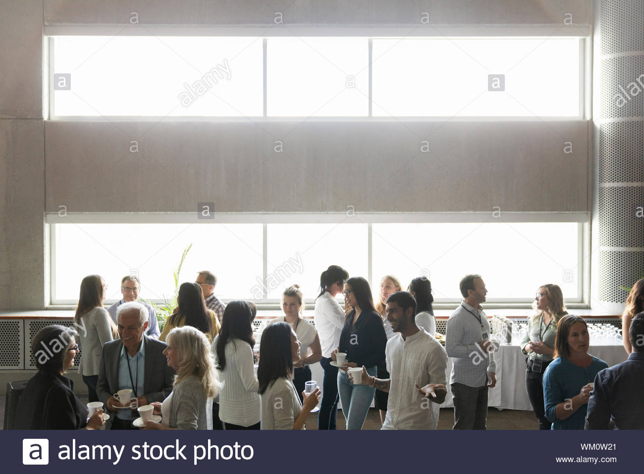 Business people talking, networking during conference coffee break ...