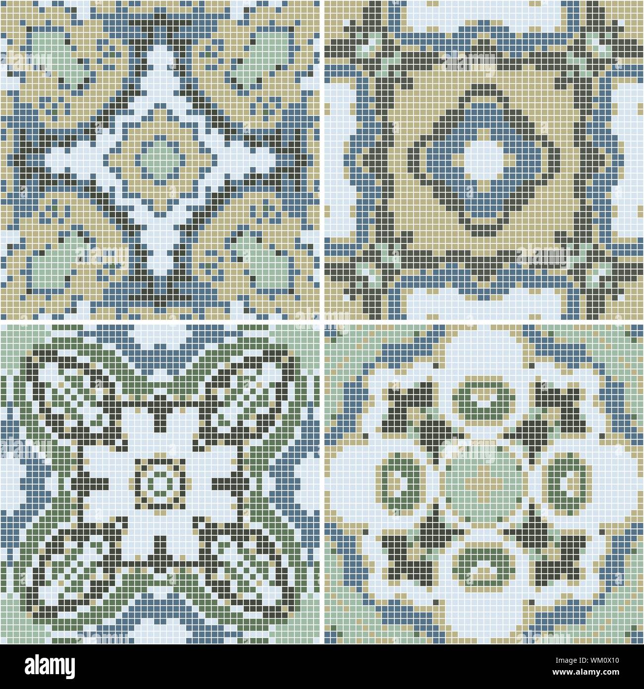 A collection of ceramic tiles in green retro colors. A set of square ...