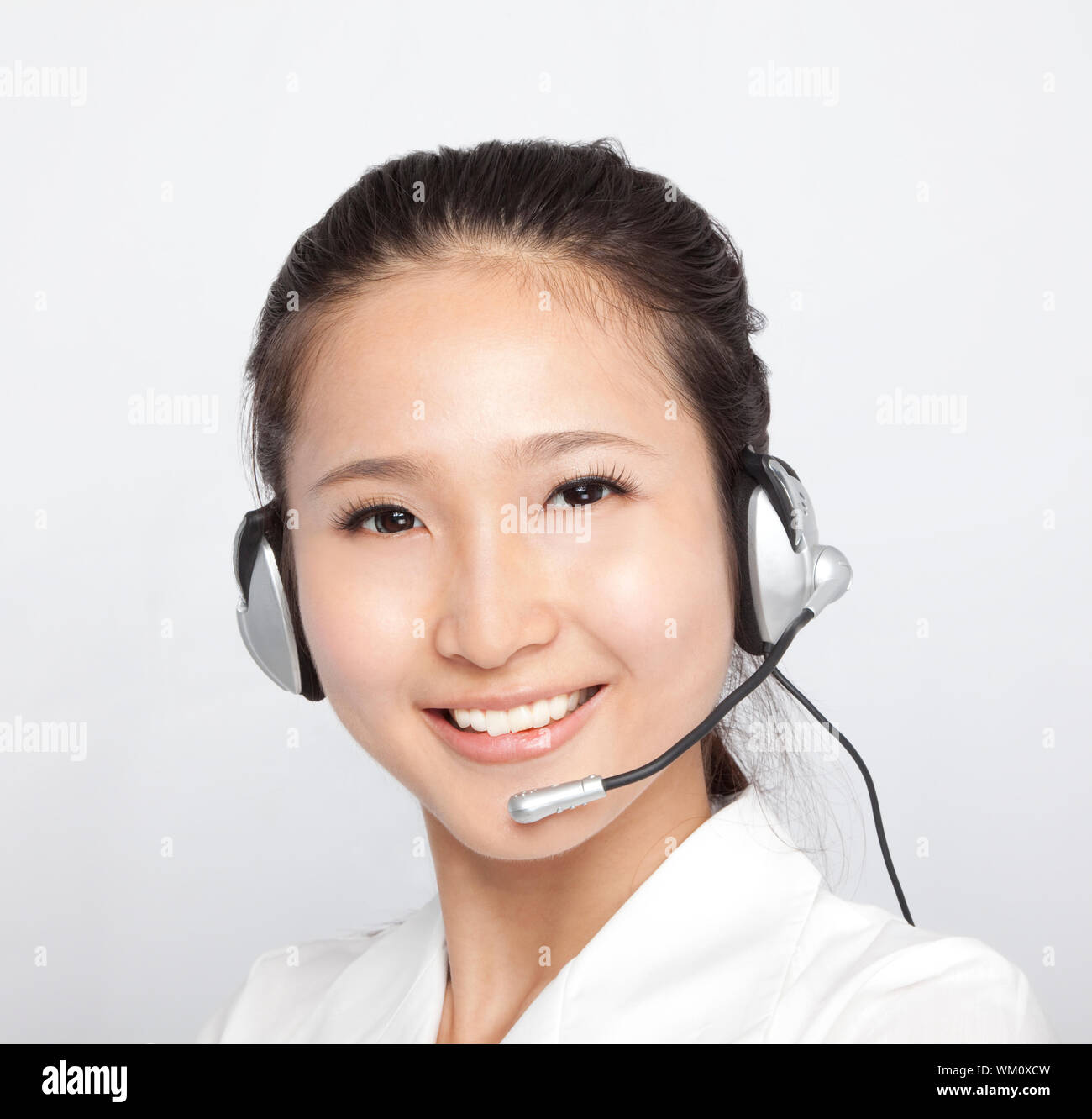 portrait of beautiful asian Customer Representative with headset Stock ...