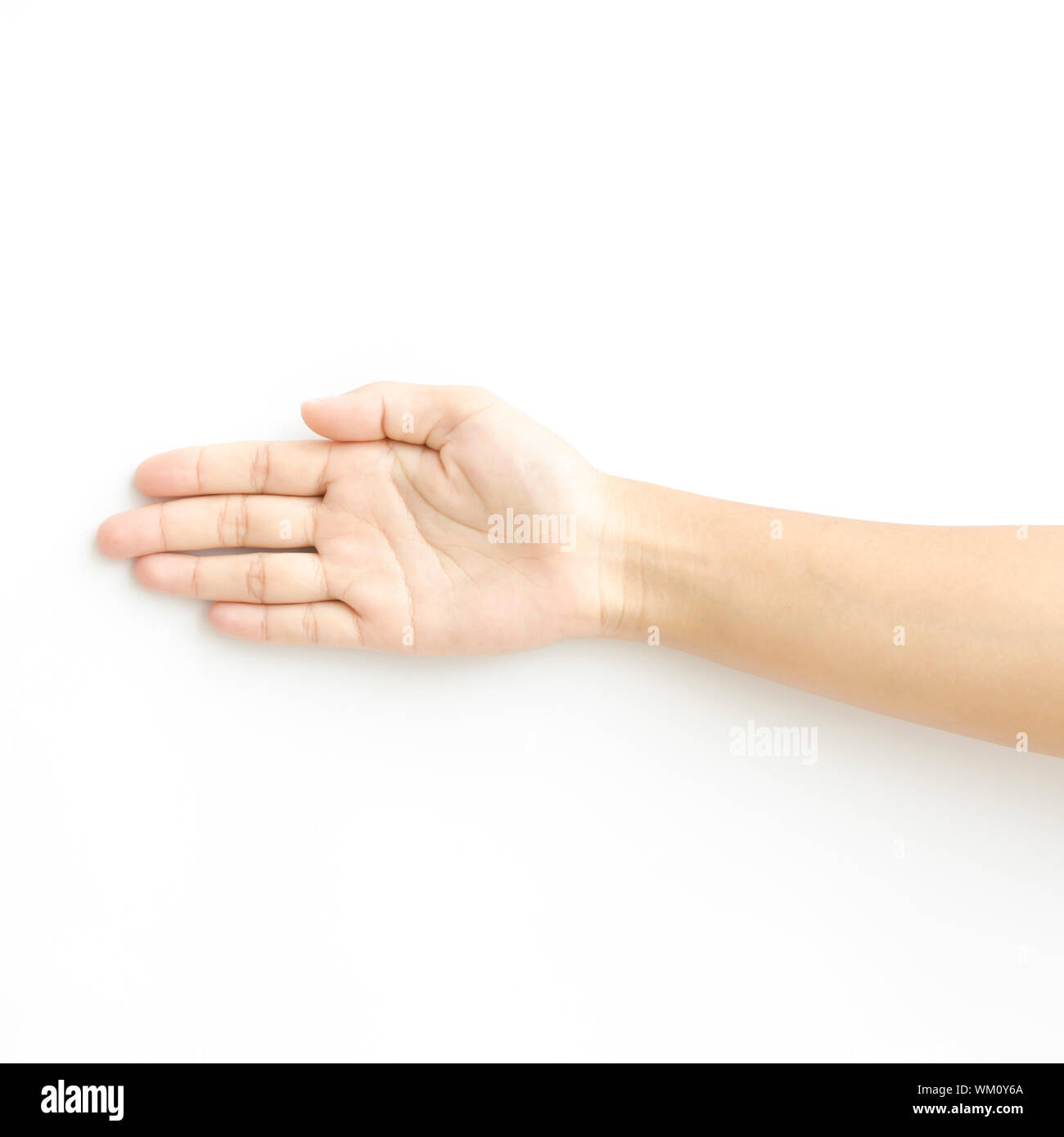asia woman open hand on a white background Stock Photo - Alamy