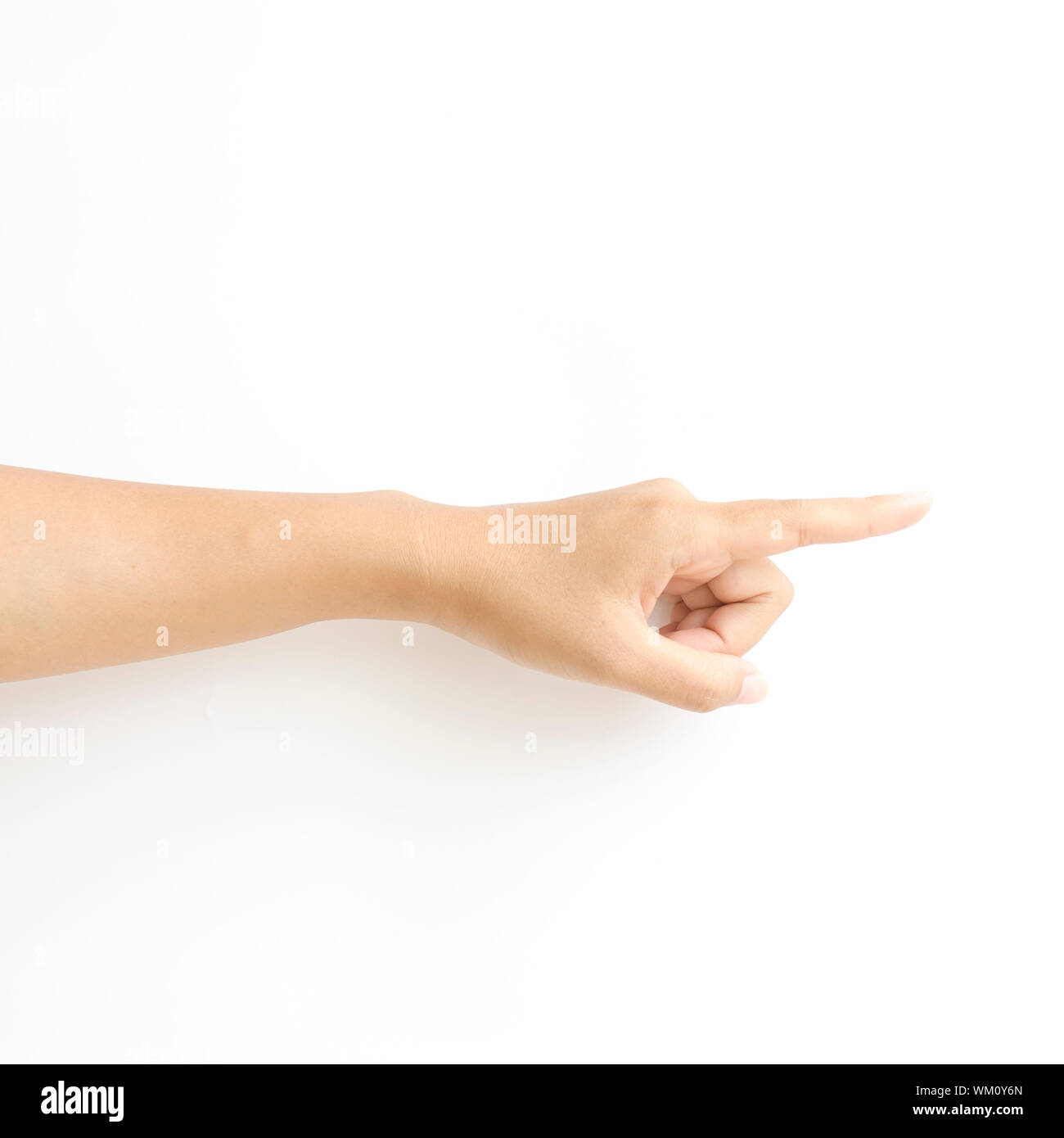 asia woman Hand touching virtual screen on a white background Stock ...
