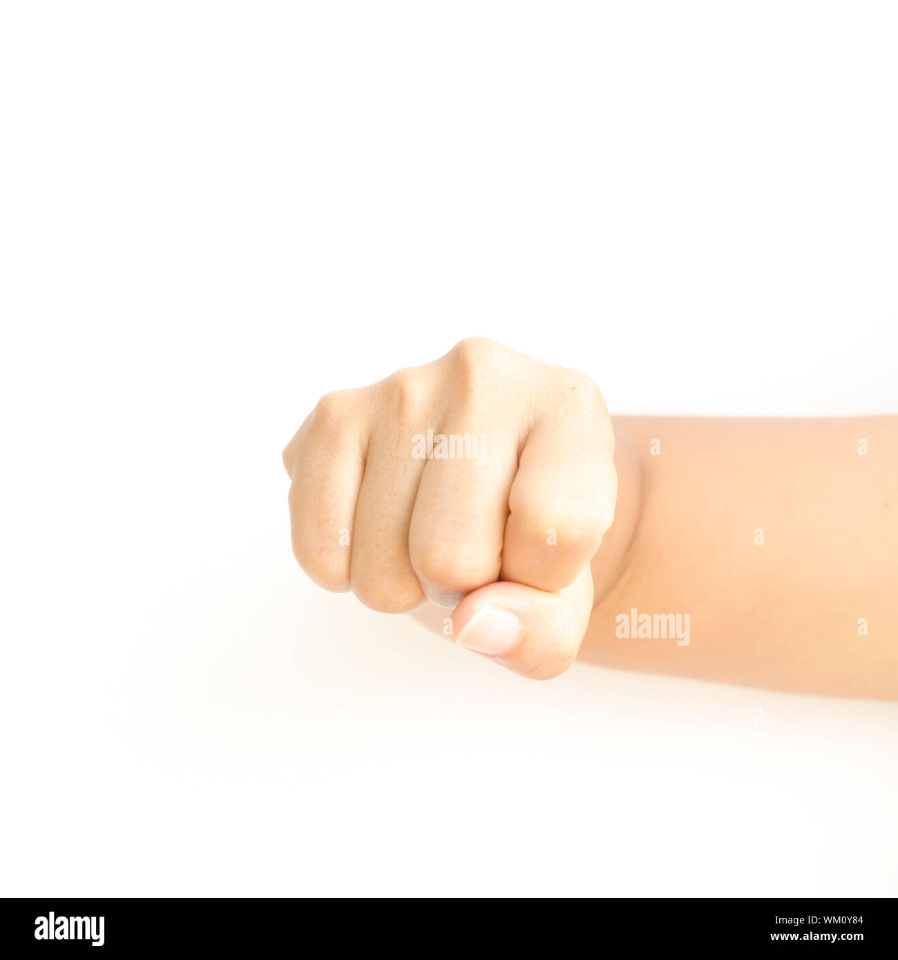 Human strength hand sign isolated on white Stock Photo - Alamy