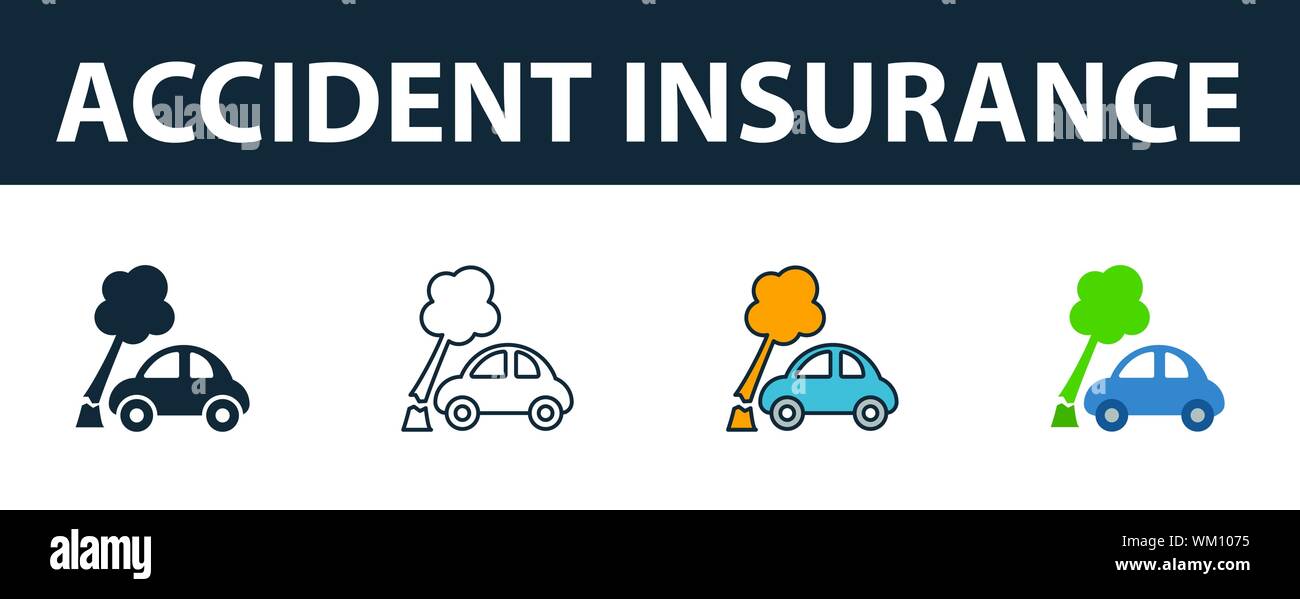 Accident Insurance icon set. Four elements in diferent styles from ...
