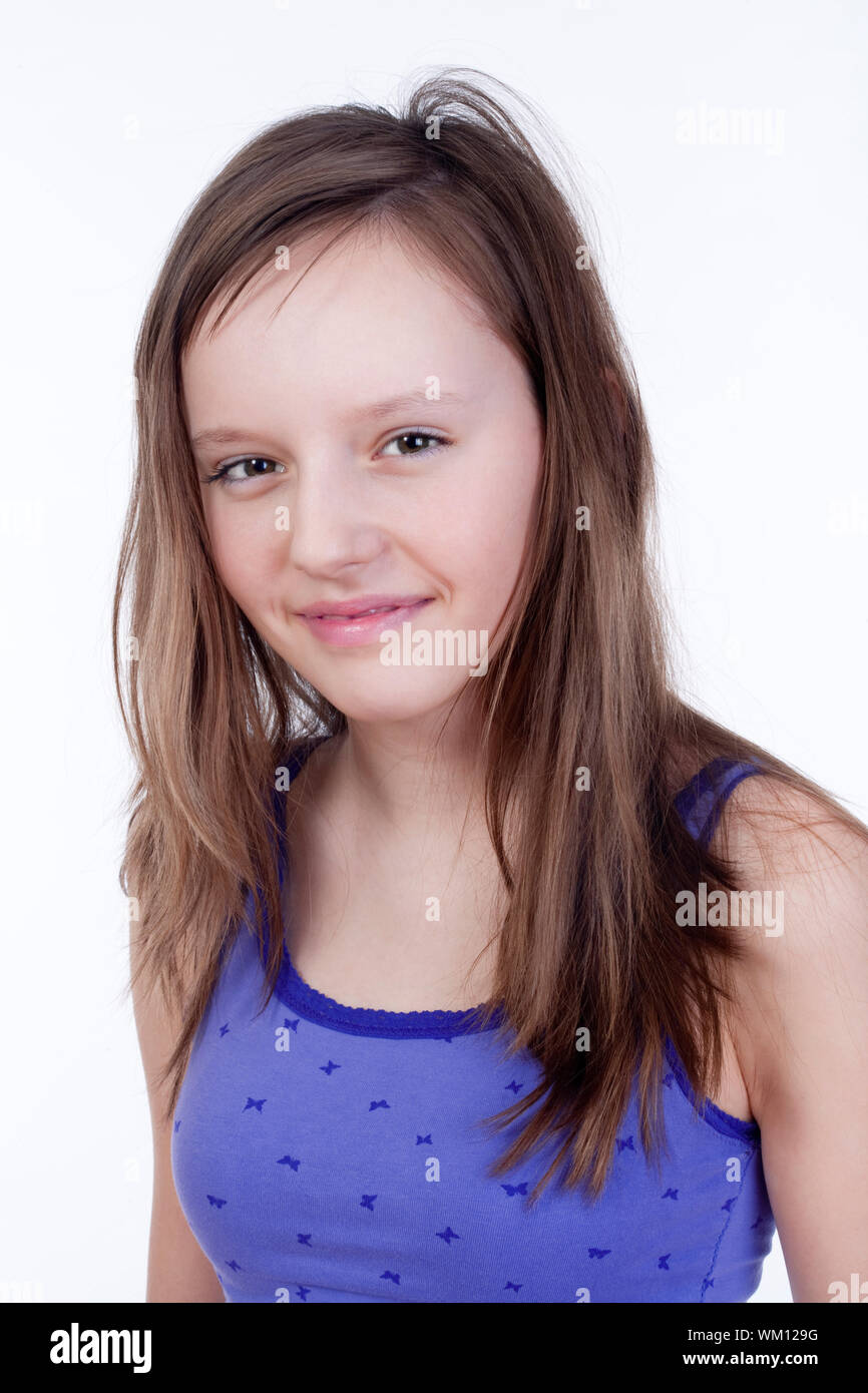 studio portrait of a pretty, eleven years old girl Stock Photo - Alamy