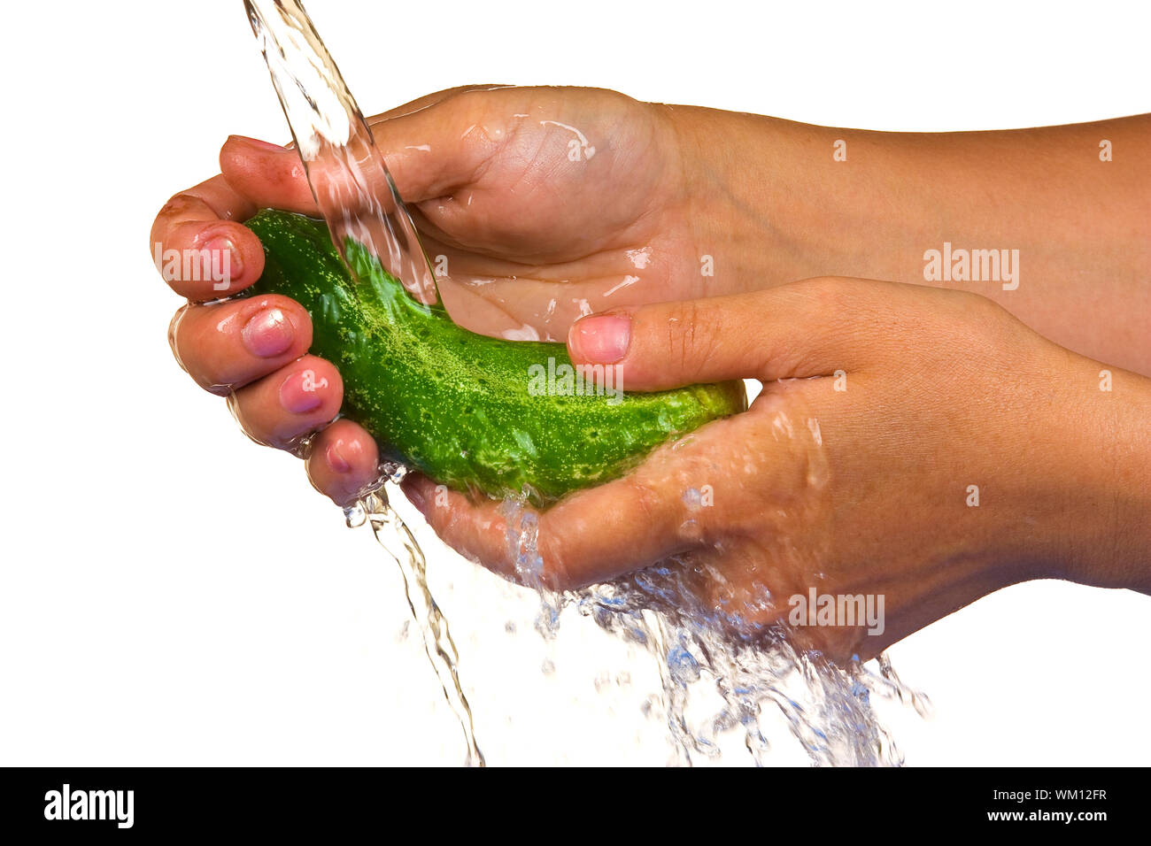 wash the cucumber in the hands isolated on white background Stock Photo ...