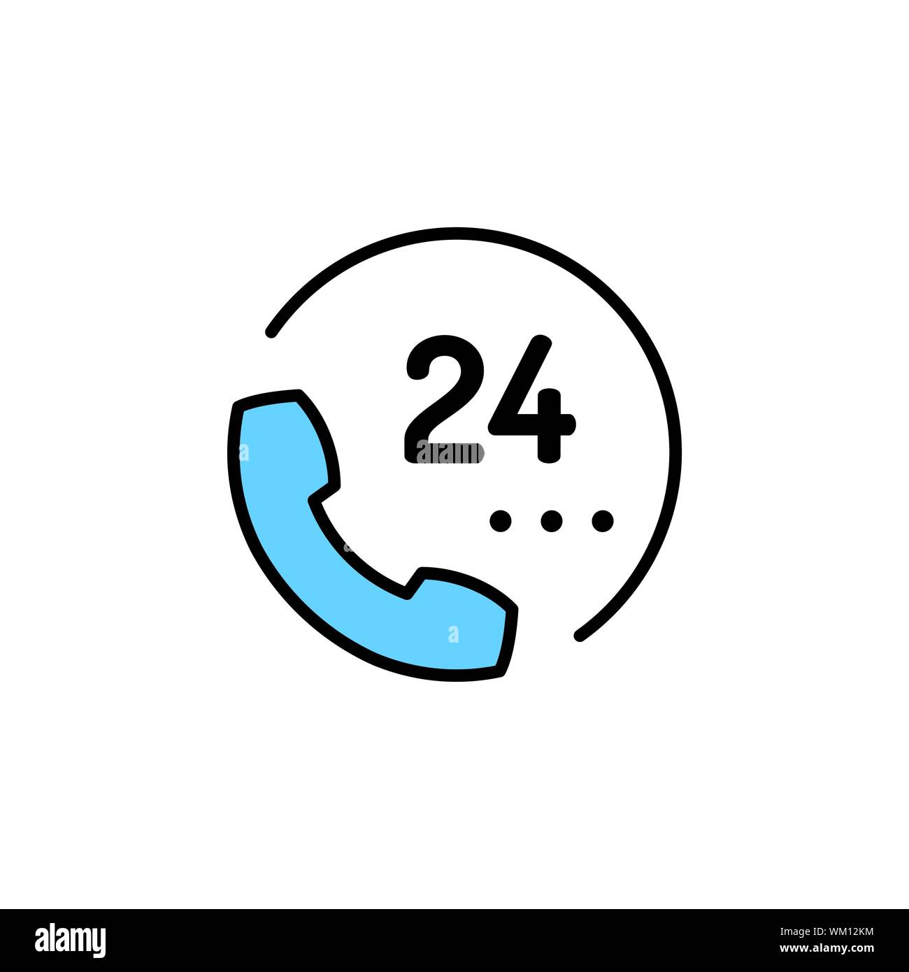 24 hour phone signal simple outline colorful icon isolated on white ...