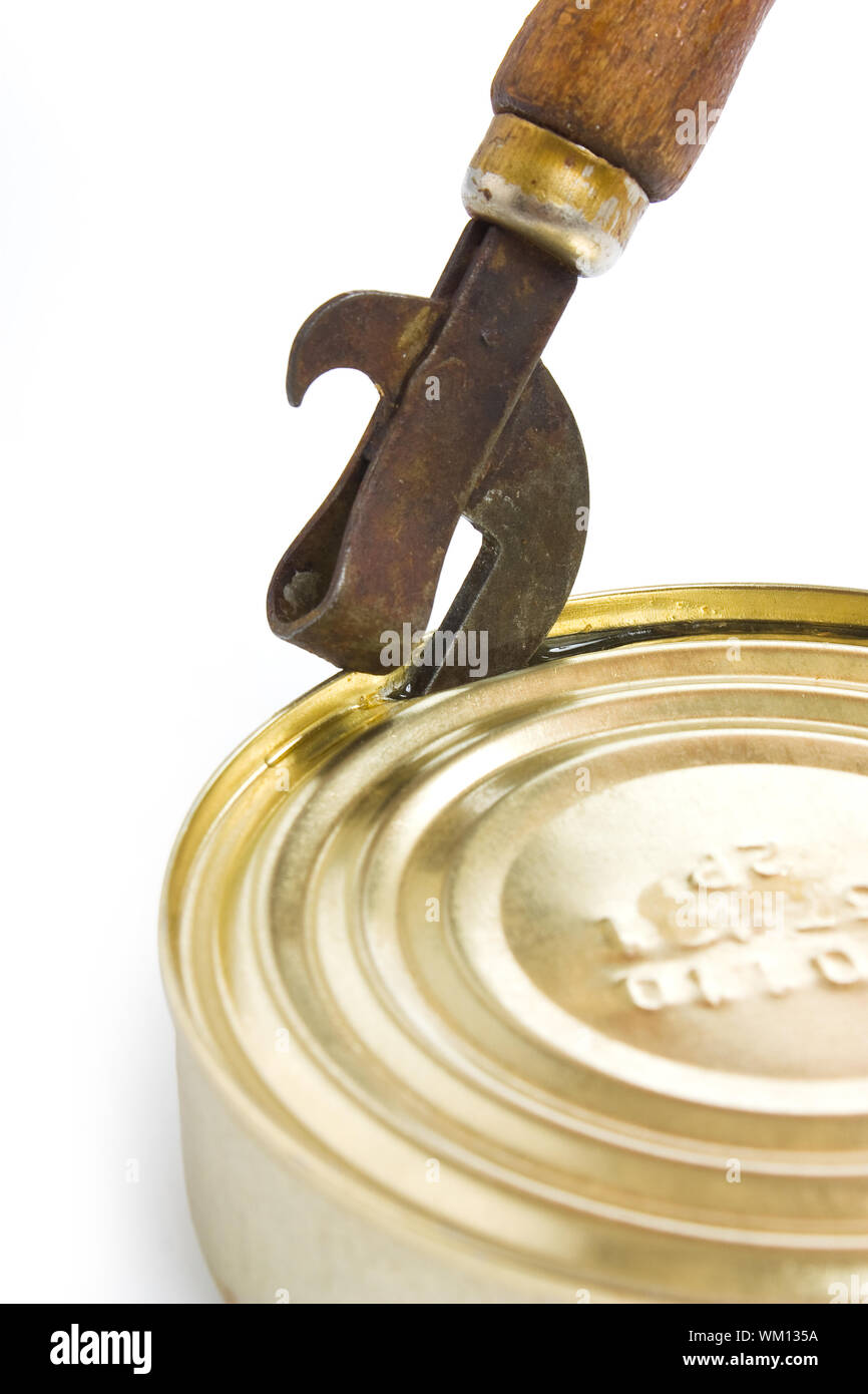 Opening a tin is isolated on a white background Stock Photo - Alamy