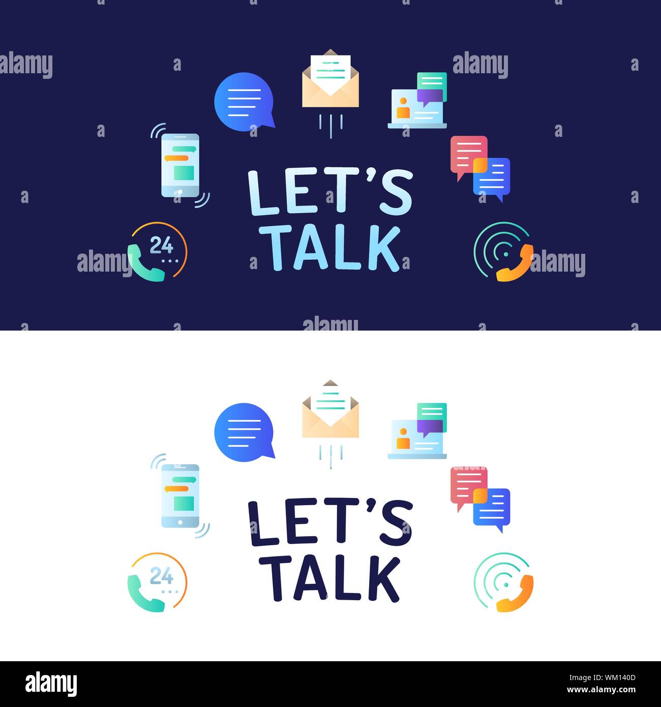 Lets talk typography with round communication colorful icon ...