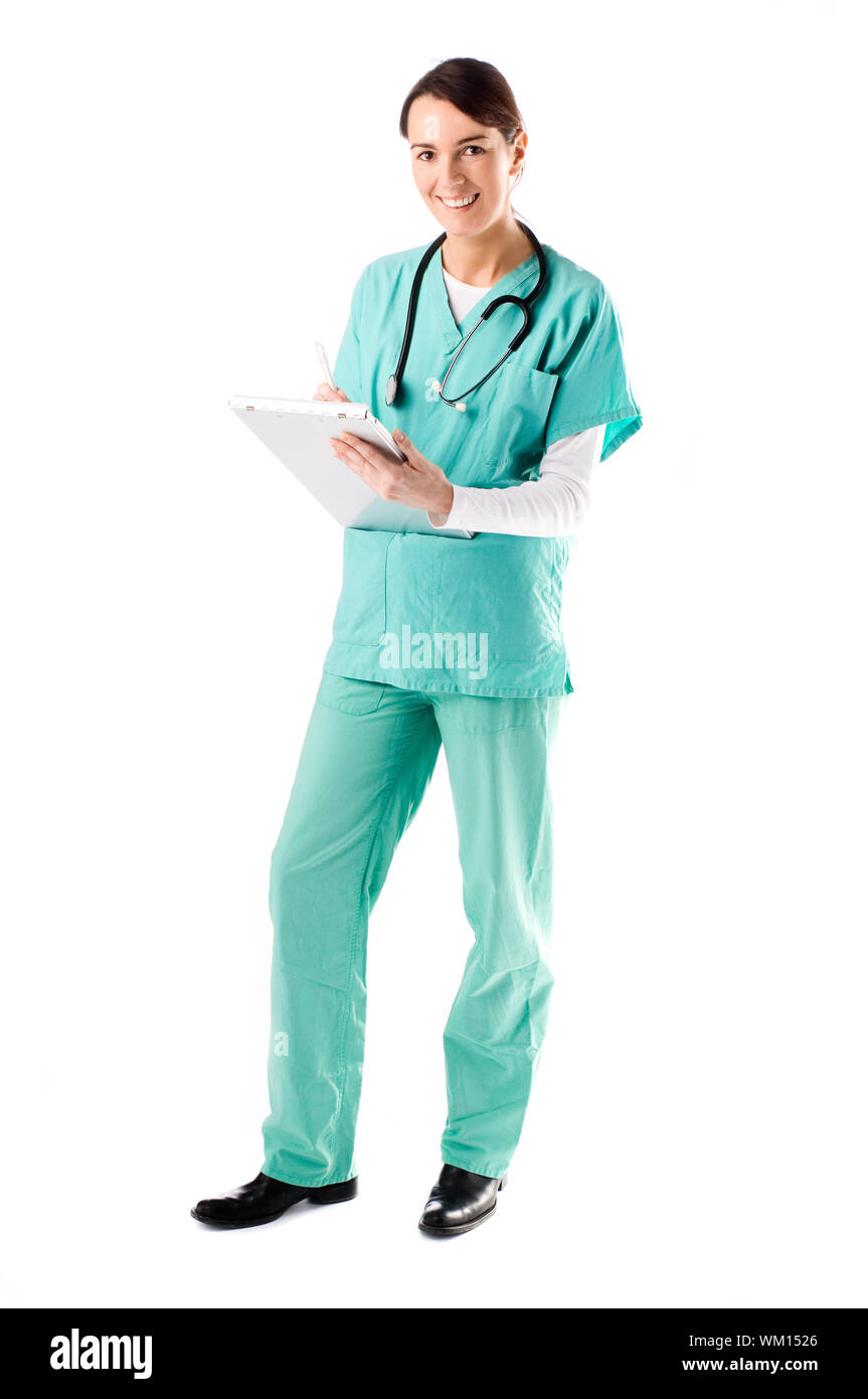 Beautiful nurse taking notes on her clipboard Stock Photo - Alamy