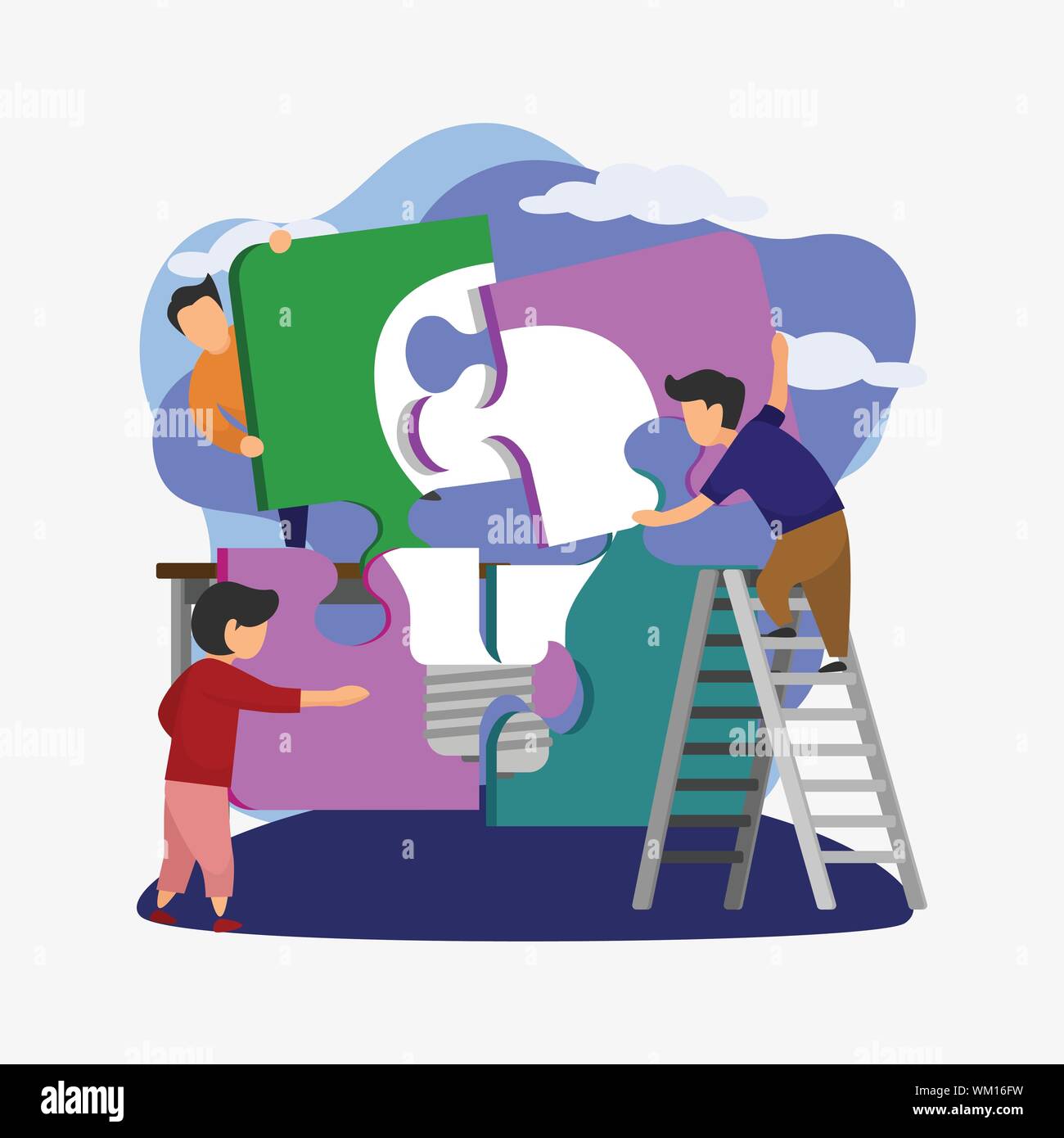 People connecting puzzle elements. Vector illustration flat design ...