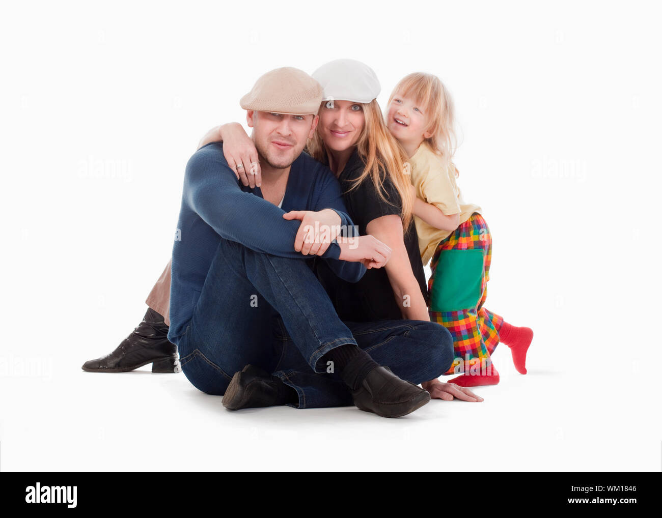 family - father, mother and boy with long hair isolated on white Stock ...