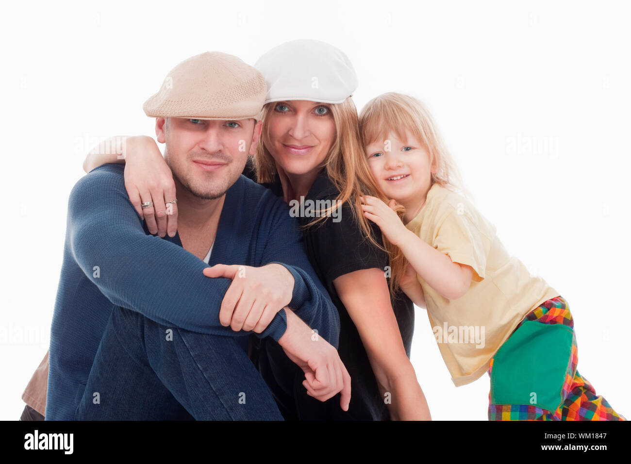 family - father, mother and boy with long hair isolated on white Stock ...