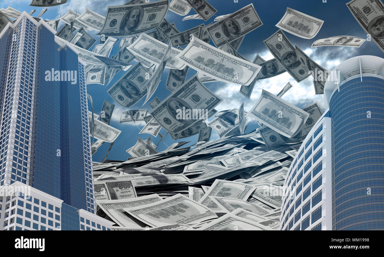 Buildings and Earth. Dollars falling from the sky. Element of this ...