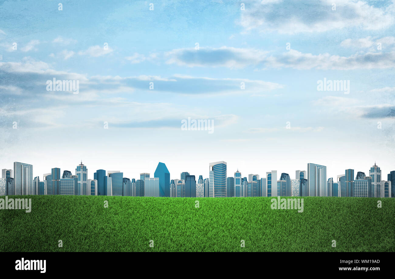 Buildings and green grass field. Architecture background Stock Photo ...