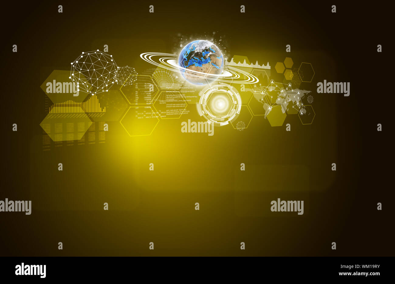 Earth with graphs ans hexagons. Element of this image furnished by NASA ...