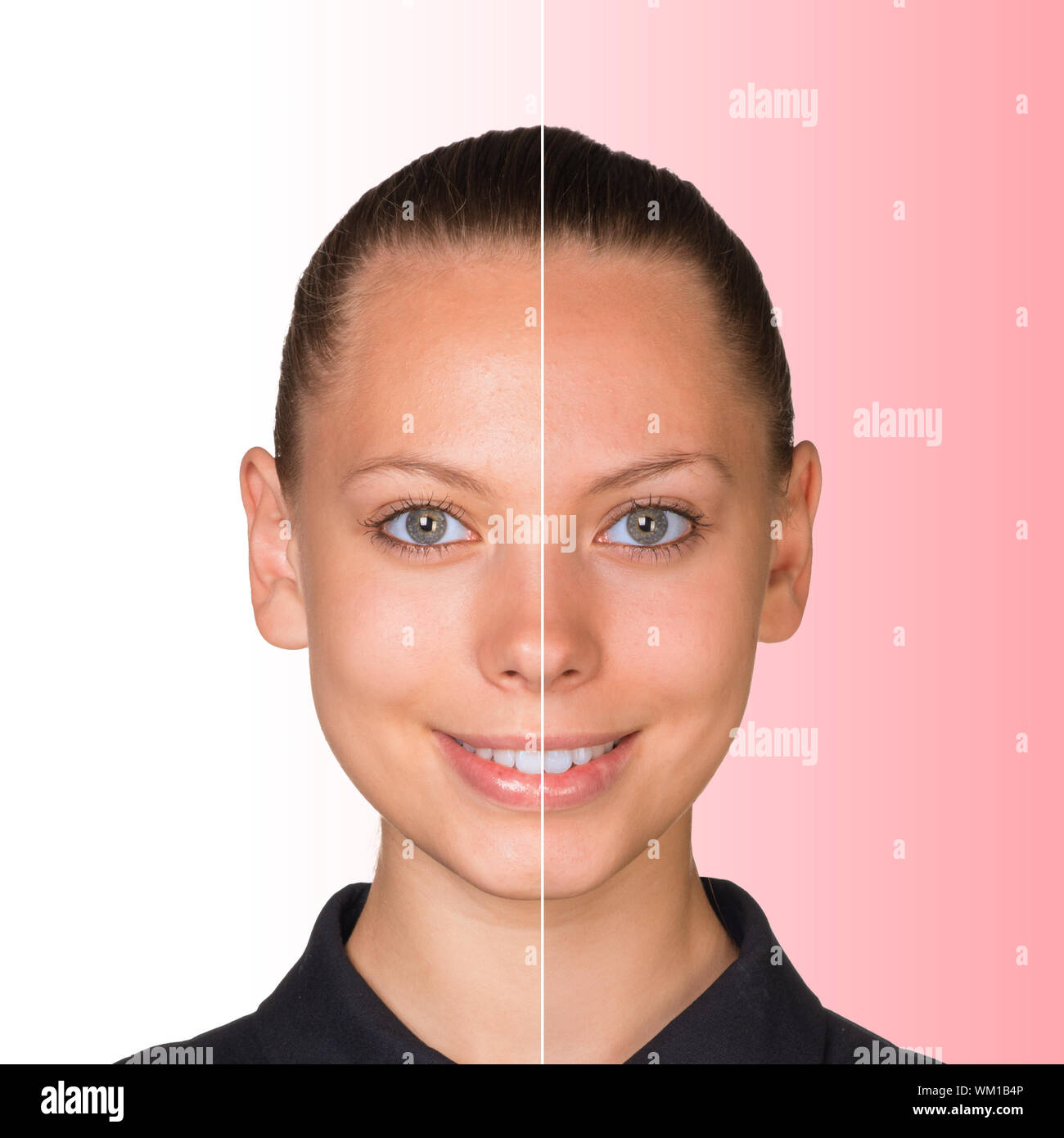 Portrait of beautiful young girl. Half face lighten than another ...